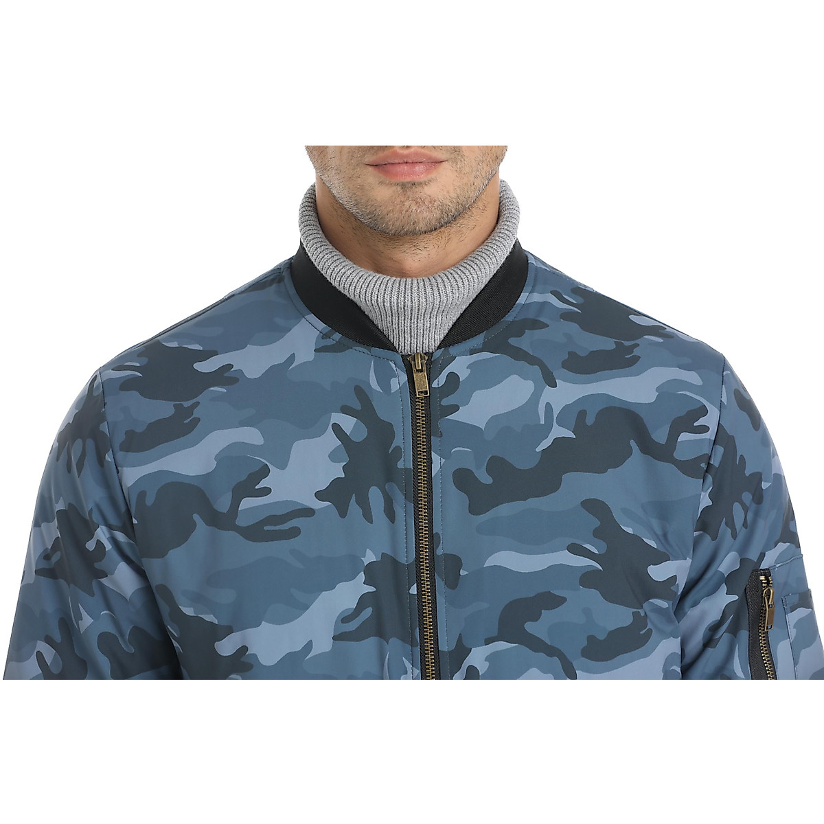 MAGCOMSEN Winter Bomber Jacket Men Quilted Lining Fall Coat Padded Windproof Warm Outerwear with Pockets Stylish Camouflage Blue 2XL