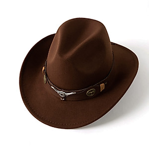 Gossifan Classic Womens Western Cowboy Cowgirl Hats with Wide Belt Coffee
