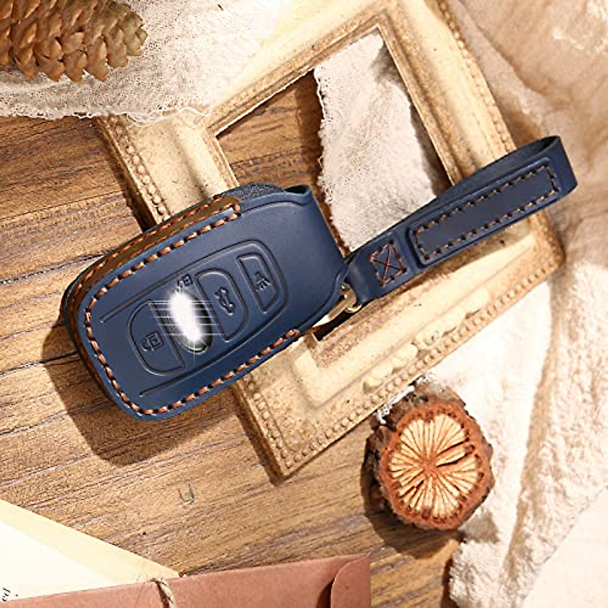 for Subaru 2014-2021 Forester, Impreza, Outback, WRX, BRZ, XV Crosstrek Genuine Leather 4 Buttons Remote Key Fob Case Cover with key chain