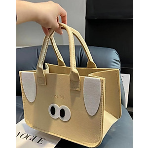 Achard Large Felt Tote Bag, Reusable Grocery Bags Collapsible Utility Tote for Food Containers,Groceries, Picnic,Beach, Pool,Travel (Beige)