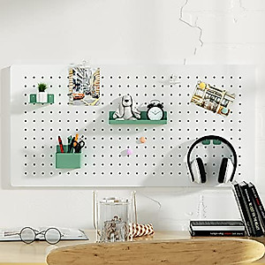 metalart Metal Pegboard Wall Organizer Panels, Organizer Board with 3 Installation Ways, Peg Board Wall Mount for Wall Organizer, Crafts Organization, Workbench, Home, Office (White)