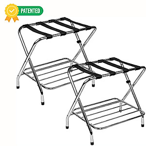 Foldable Luggage Rack, Metal Suitcase Stand for Guest Room, Heavy Duty Luggage Rack for Bedrooms, Hotels, Travel | Folding Luggage Racks for Suitcases and Storage (Double Rack (DIY), Pack of 2)