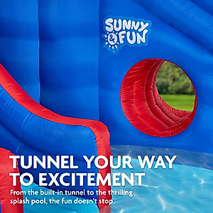 Sunny & Fun Deluxe Adventure Inflatable Water Slide Park – Heavy-Duty for Outdoor Fun - Climbing Wall, 2 Slides & Splash Pool – Easy to Set Up & Inflate with Included Air Pump & Carrying Case