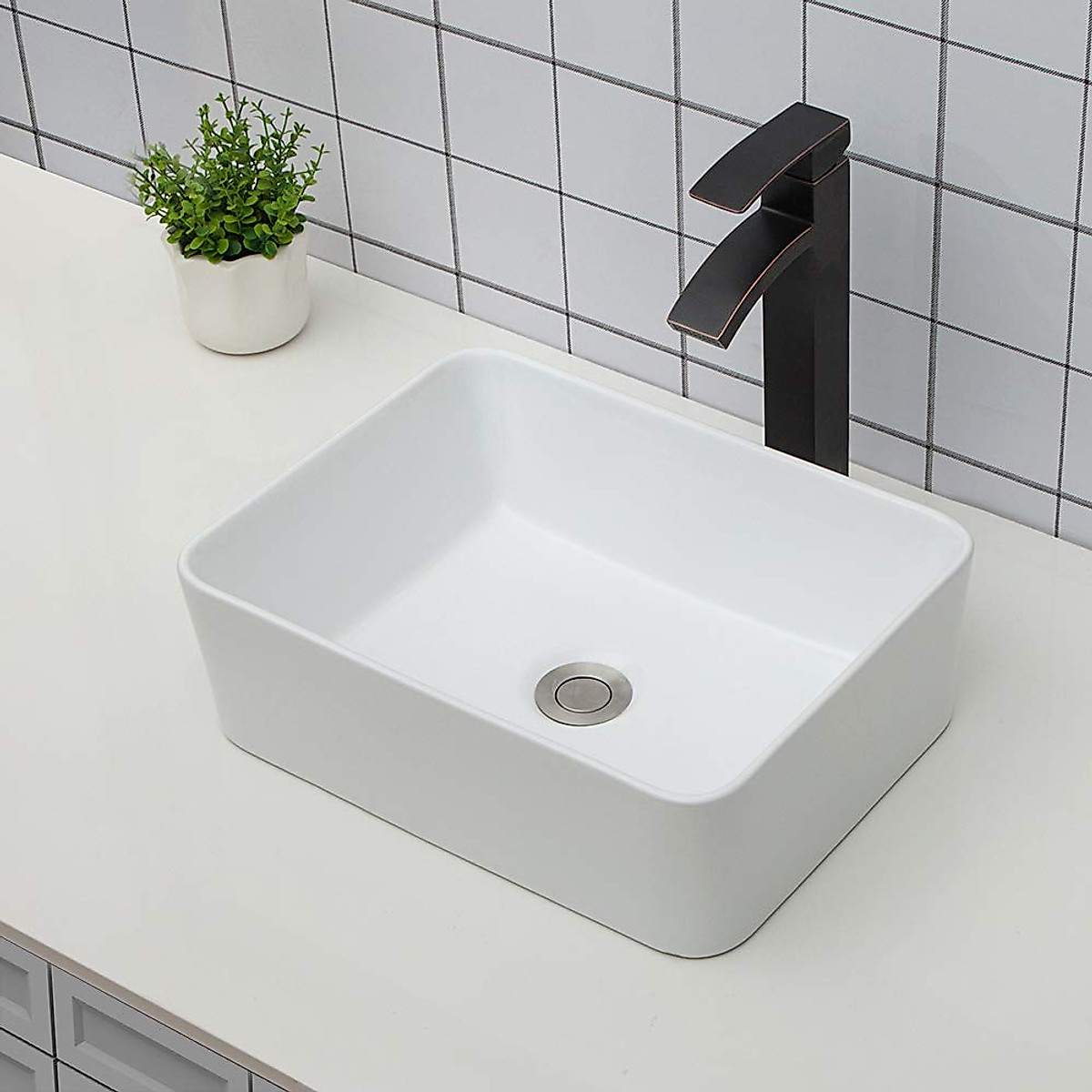 Vessel Sink Rectangular - Sarlai 16" x 12" Modern Rectangle Bathroom Sink Above Counter White Porcelain Ceramic Bathroom Vessel Vanity Sink Art Basin