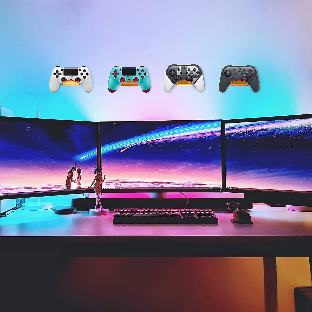 OAPRIRE Universal Controller Holder Wall Mount 2 Pack, Acrylic Controller Stand Gaming Accessories with Cable Clips, Build Your Game Fortresses (Orange)