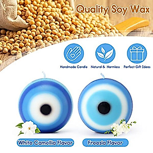 Huray Rayho Evil Eye Candle Gifts Set of 2 Evil Eye Decor Blue Ball Nazar Candle Handmade Scented Natural Soy Wax Hamsa Cute Candles Aesthetic Aromatherapy Air Freshener Home Office Gifts for Women
