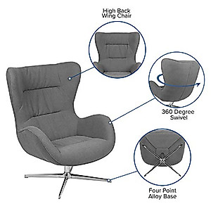 Flash Furniture Rally Gray Fabric Swivel Wing Chair