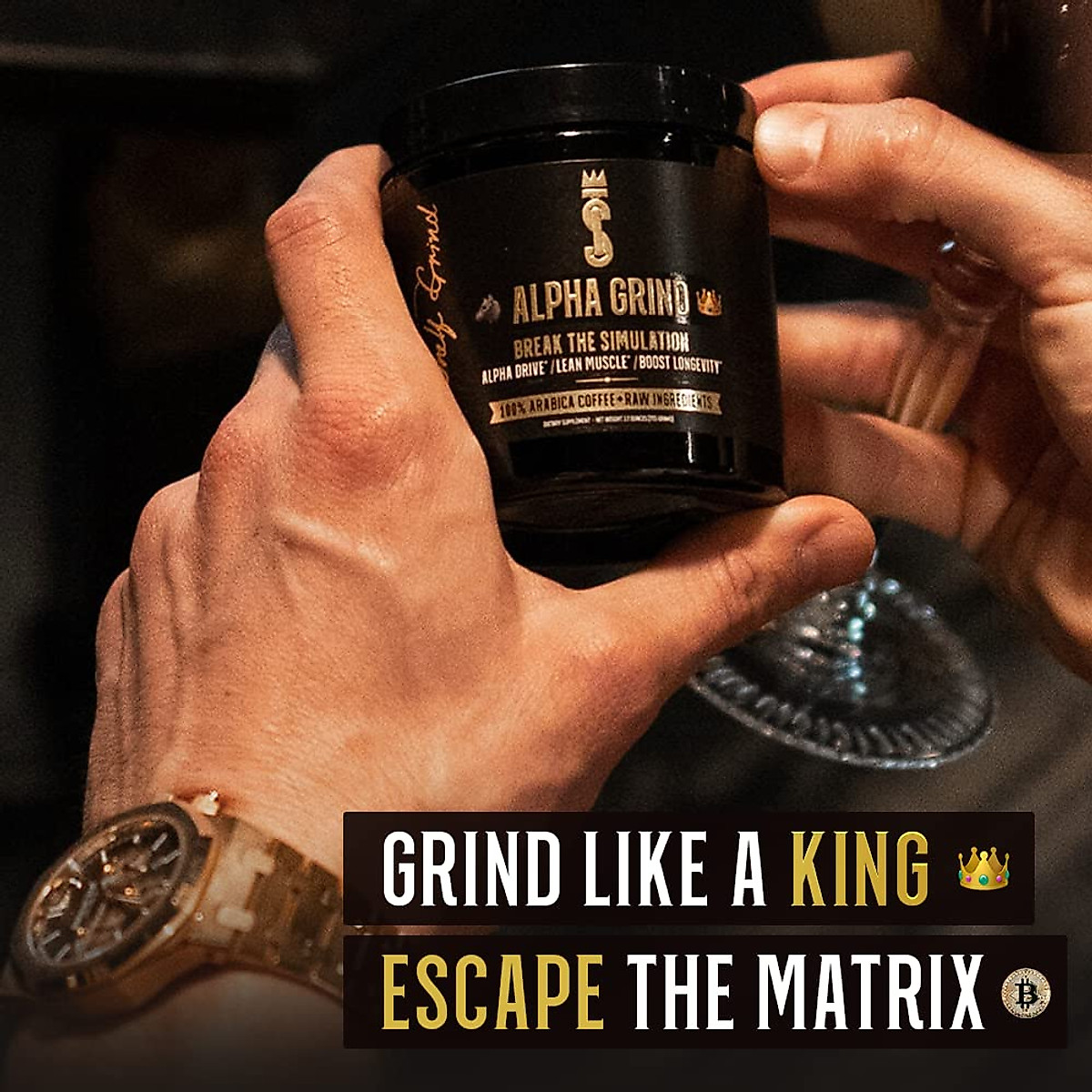 Top Shelf Grind Alpha Grind – Instant Maca Coffee for Men + Natural Energy + Brain Booster Nootropic for Ageless Clarity, Focus | Lean Muscle Building Growth & Size, 30SV