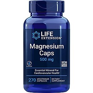 Life Extension Magnesium Caps 500mg, 270 Veg Capsules - Broad Spectrum - 3 Mags in 1 Supplement: Oxide, Citrate, Succinate - Vegetarian