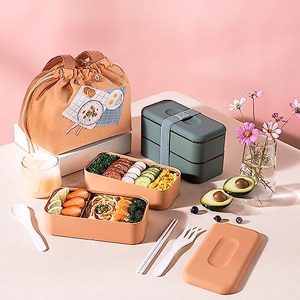 Plastic Bento Box Adult Lunch Box Lunch Box with 2 Compartments Ideal for Work & On-The-Go