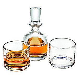Godinger Stackable Whiskey Decanter and Whisky Glasses 3 pc set, for Liquor Scotch Bourbon or Wine