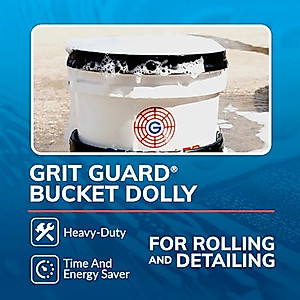 GRIT GUARD Bucket Dolly with Wheels - Rolling Detailing Wash Bucket with 5 Wheels and 2 Locking Casters Compatible with 2.5, 4, 5 and 6 Gallon Buckets (Silver, 3" Grey Casters)