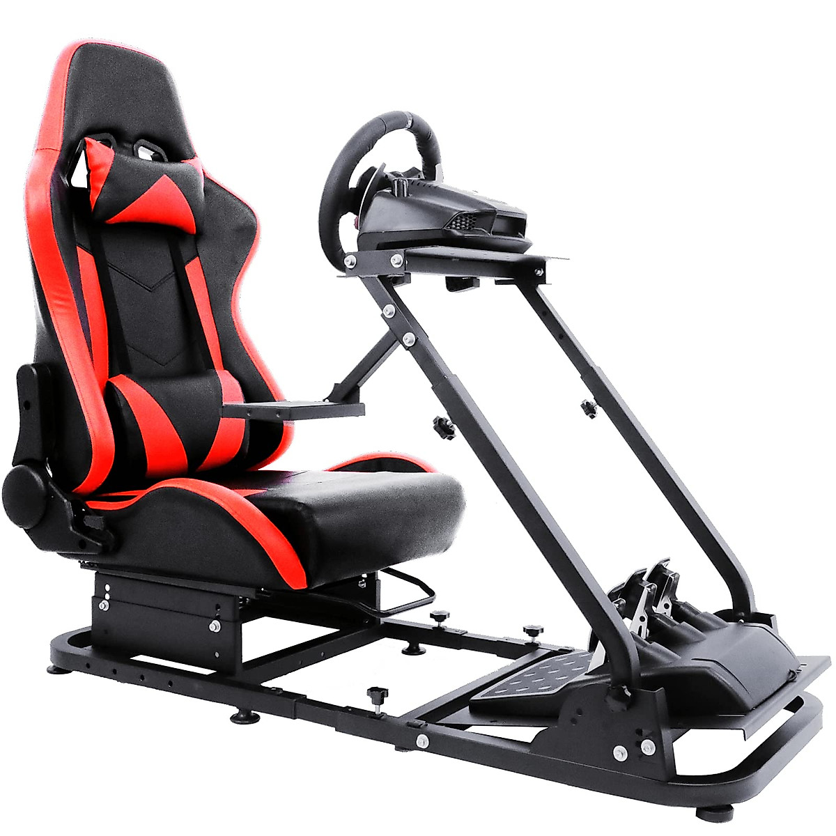 Minneer Racing Steering Simulator Cockpit Red with TV Bracket Mounting Holes Racing Wheel Stand/Fits Logitech G25, G27, G29/ Compatible with Playstation, PC Platforms with Capacity 220LBS