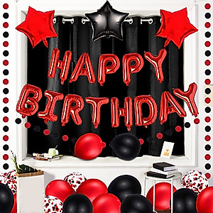 Red 50TH Birthday Party Decorations Supplies Red theme 16inch Red Foil Happy Birthday Balloons Banner Happy Birthday sash Foil Black Curtains Foil Balloons Number Red 50 Risehy