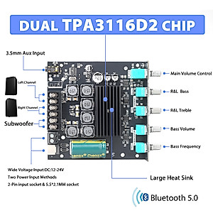 ZK-TB21 Bluetooth Amplifier Board 2.1 Channel,50W+50W+100W Power Output Class D AMP Module with Dual TPA3116D2 Chip (ZK-TB21)