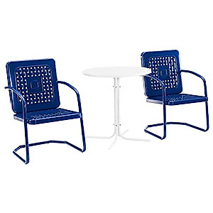 Crosley Furniture Bates 3-Piece Outdoor Bistro Set, Retro Metal Patio Table and Chairs for Dining, Porch, Navy Gloss