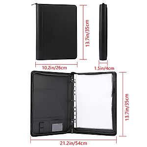 Laelr Zippered Portfolio 3 Ring Binder with 8 Pockes, Leather Business Padfolio with Zipper, A4 Document Binder Organizer for School Office