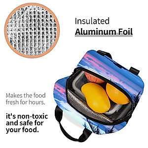 TTLIVEVIP Funny Palm Trees Insulated Lunch Bag for Women Cooler Tote Box Leakproof Reusable Girls Lunchbag Office Work School Picnic Portable Blue Ocean