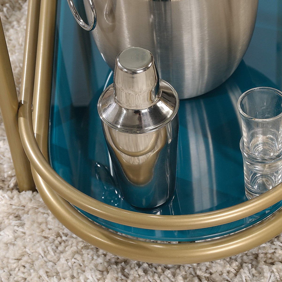 Sauder Coral Cape Bar Cart/Pantry cabinets, Satin Gold Finish