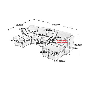FANYE L/U-Shaped Free Modular Storage Sleeper Sectional Sofa Bed with Reversible Chaises/Ottomans and Adjustable Armrests Convertible Spacious Sleep Sofabed for Home Apartment Office Living Room