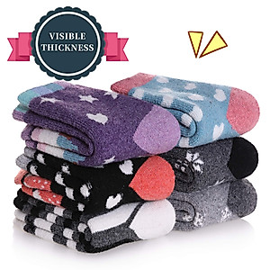 SDBING Kids Merino Wool Hiking Socks Toddlers Wool Socks Boys Girls Warm Boot Cozy Thick Thermal Winter Crew Socks 6 Pairs (4-7 Years, Cute Animal)