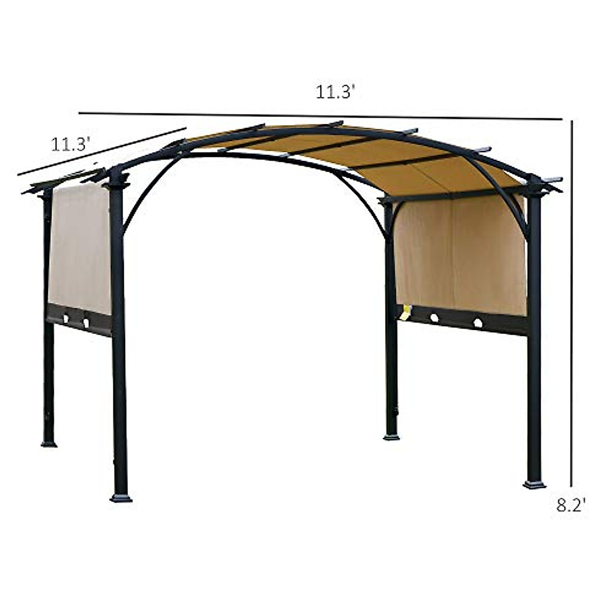 Outsunny 11' x 11' Outdoor Retractable Pergola Canopy, Arched Sun Shade Shelter, Metal Frame Patio Canopy for Backyard, Garden, Porch, Beach