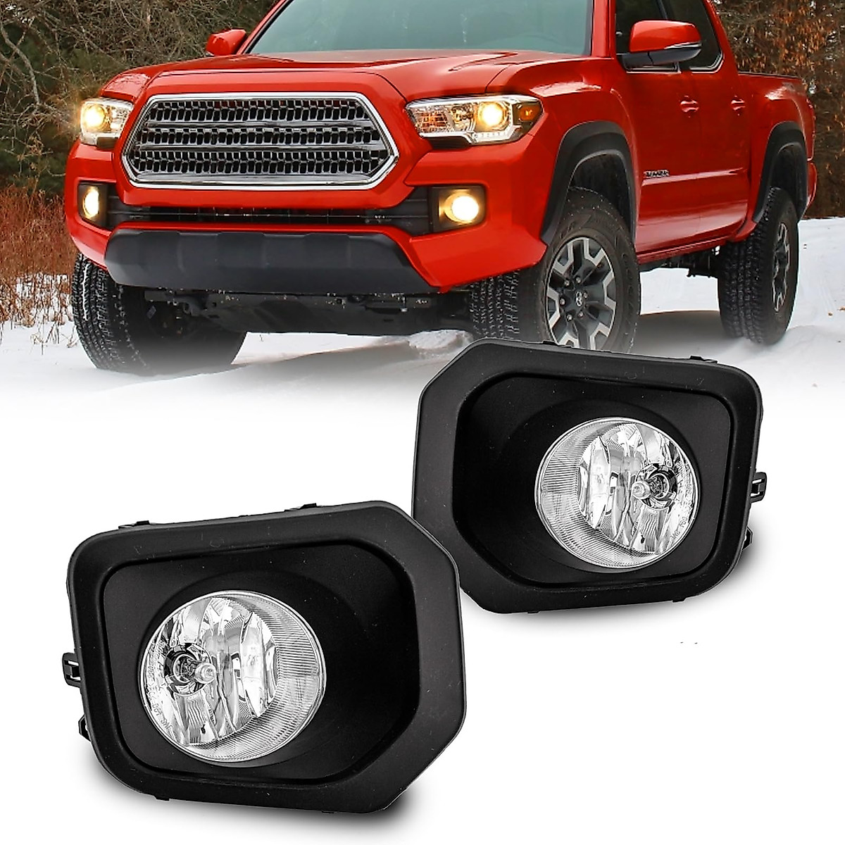 WEZEMLIGHT Fog Lights Lamps Replacement for 2016-2020 Toyota Tacoma(Fits SR, SR5 Model Only) with H16 12V 19W Halogen Bulbs With Black Bezel (Clear Lens) L+R