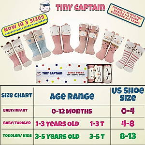 Tiny Captain Baby Toddler Girls Animal Grip Tube Socks Non/Slip Anti-Skid 1 Year Old Gift Ages 1-3 Socks(1-3 Year Old, Pink)