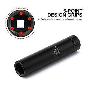 CASOMAN 1/2-Inch Drive Extra Deep Socket (3/4"), CR-MO, SAE, 6-Point, Extra Long