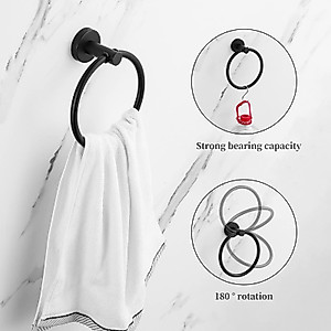 Bathroom Hardware Set, Bathroom Accessories Set Including 16'' Tower Bar, Towel Ring and 2 PCS Towel Hooks (5 Pieces, Black)