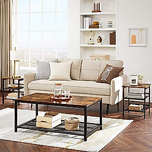 VASAGLE End Table, Nightstand with 2 Adjustable Mesh Shelves, Industrial Side Table for Living Room, Stable Metal Frame, Easy Assembly, Rustic Brown and Black ULET23X