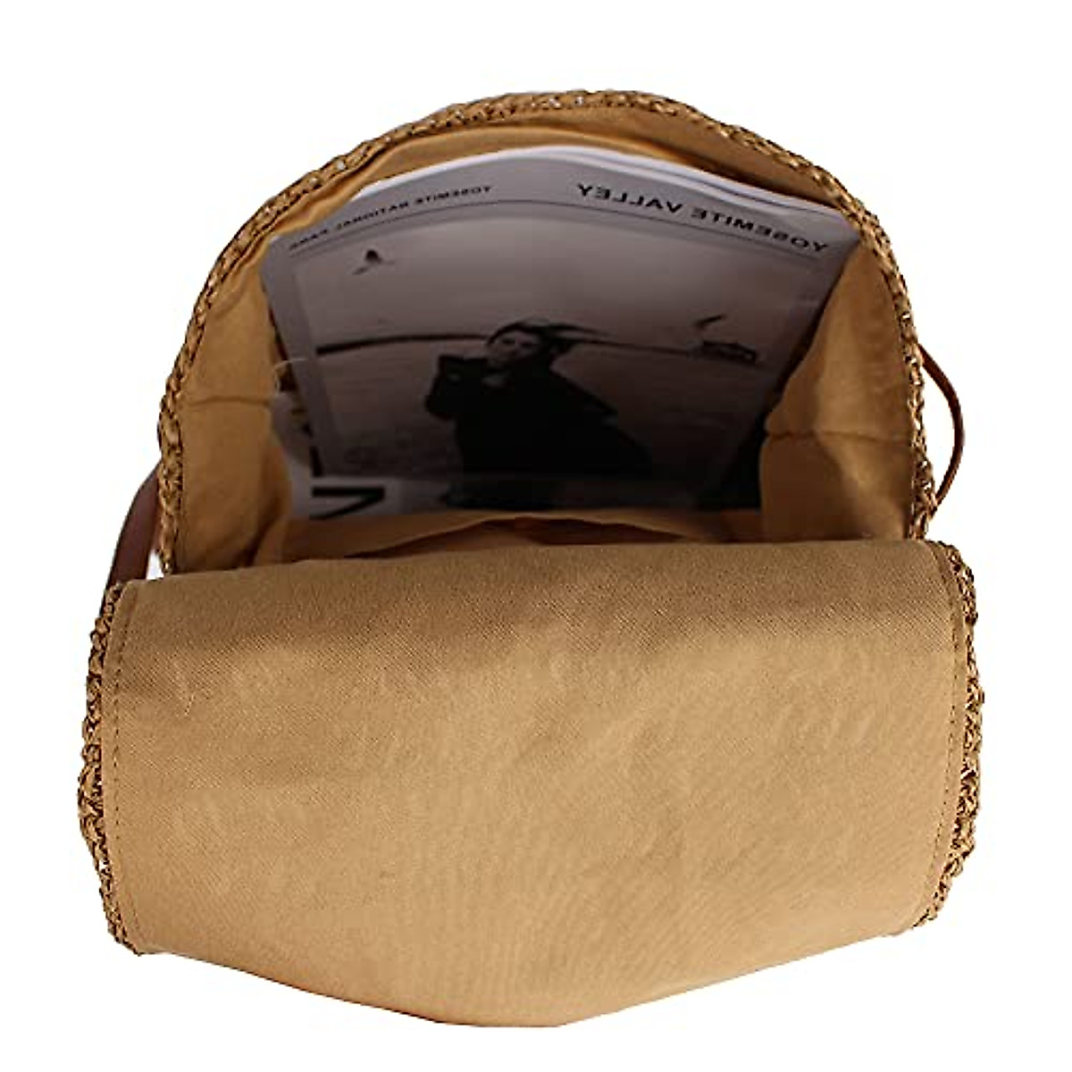 Monique Women Straw Handmade Crochet Backpack Flap Drawstring Shoulders Bag Casual Beach Daypack