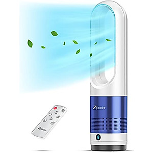 ZICOOLER Bladeless Fan, 22" Tower Fan with Remote, 8 Speeds, 9H Timer, 80°Swing, Oscillating Fans for Home, 35dB Quiet DC Standing Floor Fan for Bedroom