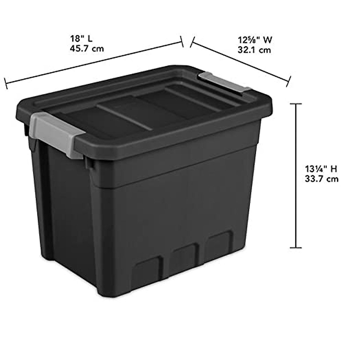 Sterilite 7.5 Gallon Stackable Rugged Industrial Storage Tote Containers with Gray Latching Clip Lids for Garage, Attic, or Worksite, Black (6 Pack)