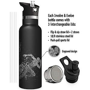 Kids Water Bottle Easy-Sip Straw Lid Leak-Proof Insulated Stainless Steel Thermos Perfect for School & Pickleball 3 Lids BPA-Free Keeps Drinks Cold for 24 Hours