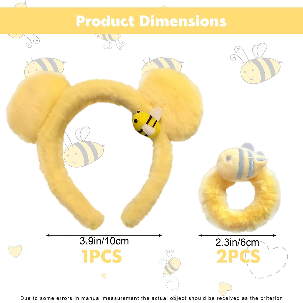 Yellow Plush Winnie the Pooh-Style Fashion Bear Ears Headband with Hair Ties and Ponytail Holders - Cute Costume Accessories for Kids and Women