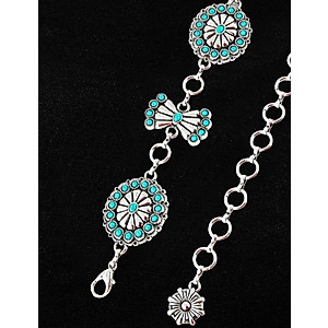 TOPACC Turquoise Concho Chain Belts for Women Western Cute Boho Teal Metal Cowgirl Country Concert Belt for Dresses Jeans