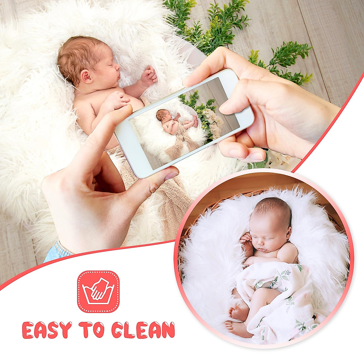 Amosfun Baby Photo Shoot Props White Fur Blanket for Baby Photoshoot Props Baby Shower Photo Props Newborn Photo Accessories Faux Fur Blanket Baby Photoshoot Props White Fluffy Rug