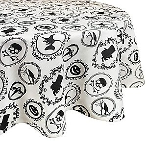 DII Halloween Party Tabletop Decor, Reusable & Machine Washable Cotton Fabric, Tablecloth, 70" Round, Spooky Portraits
