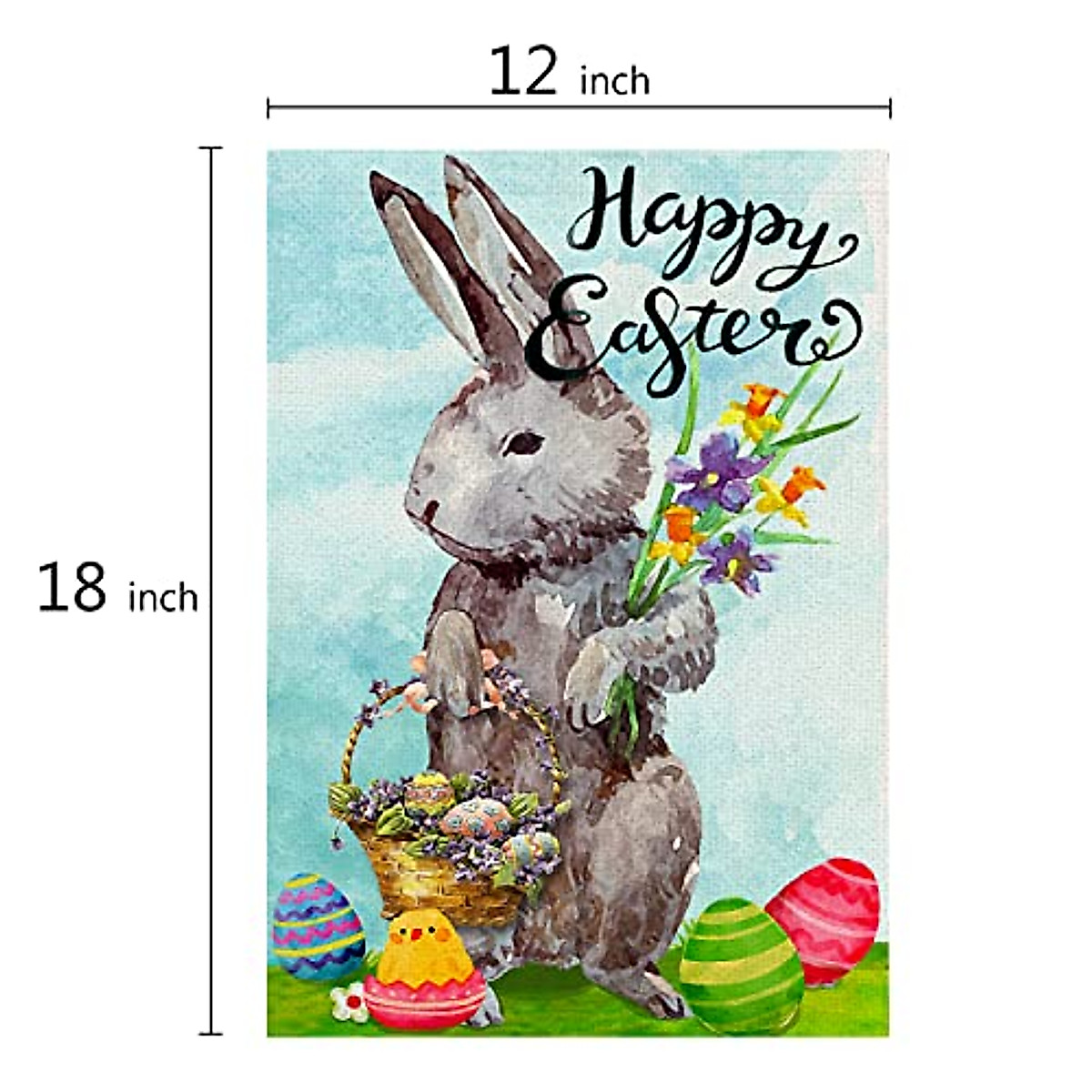 Easter Garden Flag Double Sided Burlap Decorative Happy Easter Bunny Flowers Holiday Easter Decor for Outside Yard Outdoor Farmhouse Easter Decorations (12x18 inch)