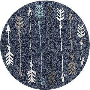Unique Loom Autumn Collection Area Rug - Arrow (3' 3" Round, Navy Blue/ Gray)