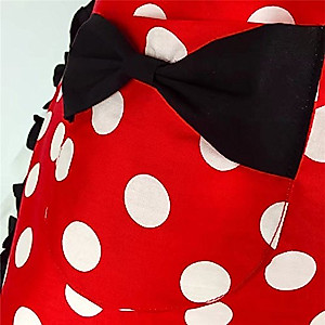 Hyzrz Lovely Retro Adjustable Red Polka Dot Aprons for Women Girls Cute Funny Apron Bowknot 2 Pockets