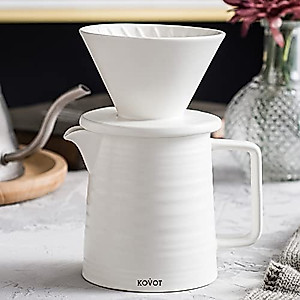 Kovot Pour Over Coffee Maker Set, Premium Ceramic Dripper for 1-2 Cup & 15 ounce Serving Pitcher, Home Filter Coffee Maker (White)