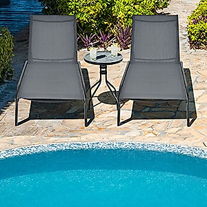 Giantex Patio Lounge Chairs for Pool Area, Outdoor Chaise Lounger with 6 Adjustable Position Smooth Wheels and Quick-Drying Fabric, Lawn Recliner for Backyard, Garden Sunbathing Chair (2, Gray)