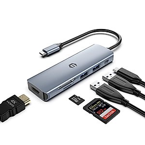 HOPDAY USB C Hub, USB C Adapter 6 in 1, USB C Hub Multiport Adapter USB C Dock with 4K HDMI, USB 3.0, PD 100W, SD/TF, MacBook Pro/Air iPad Pro Adapter, for Laptop, Surface Pro 8