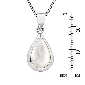 AeraVida Simply Elegant Teardrop Mother of Pearl Inlay .925 Sterling Silver Necklace | Classic Necklace Jewelry for Women | Jewelry Gift