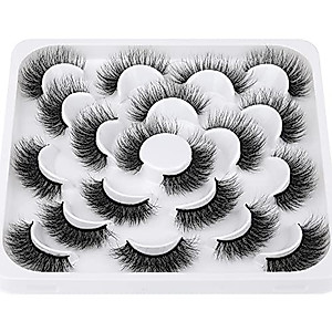 ALICROWN Fluffy Mink Lashes, Faux Eyelashes 3D Volume Lashes Pack Handmade Dramatic Thick Crossed Fake Eyelashes Soft Reusable 10 Pairs