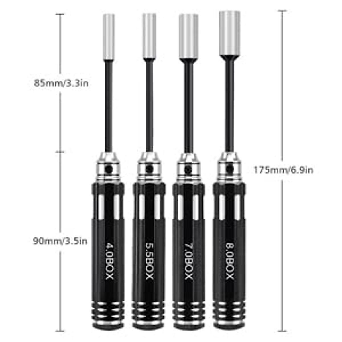 HRB 4PCS 4.0mm 5.5mm 7.0mm 8.0mm Hex Driver Set Allen Screwdriver RC Tools Flat Head Hexagon Screw Drivers Wrench Tool Kit for RC Quadcopter Helicopter Car Multi-Axis FPV Racing Drone Model Fixed-Wing