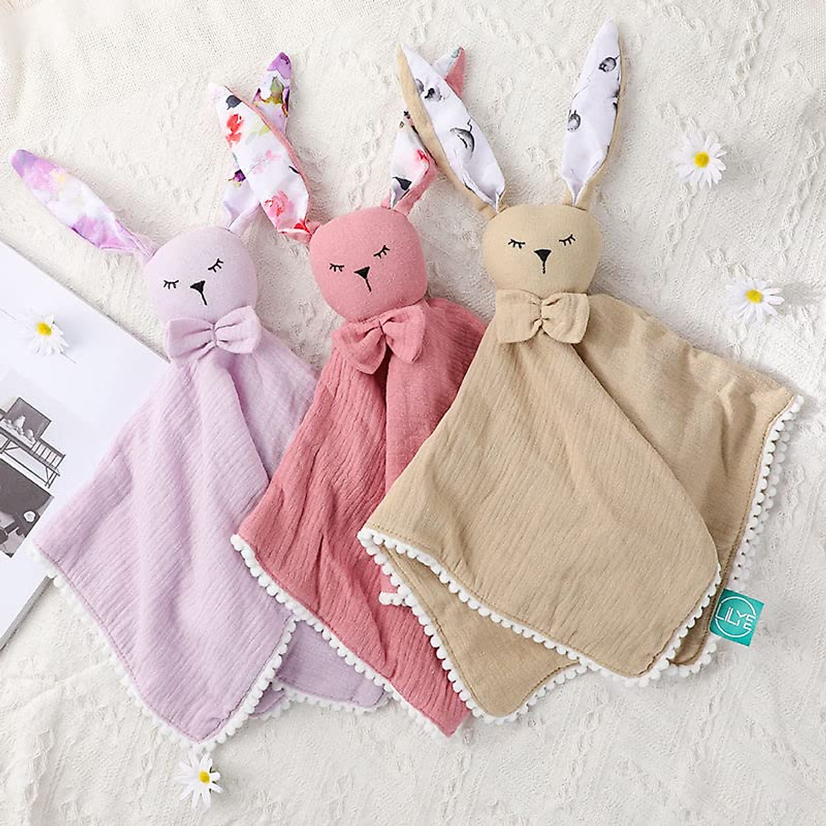 Bunny Security Blanket Soft Baby Lovey Unisex Soothie Baby Comforters Baby Toys with Blanket Lovies for Babies Gifts for born Baby Snuggle Toy Baby Bunny Stuffed Animal 16 Inch Purple, (LBPPC22)