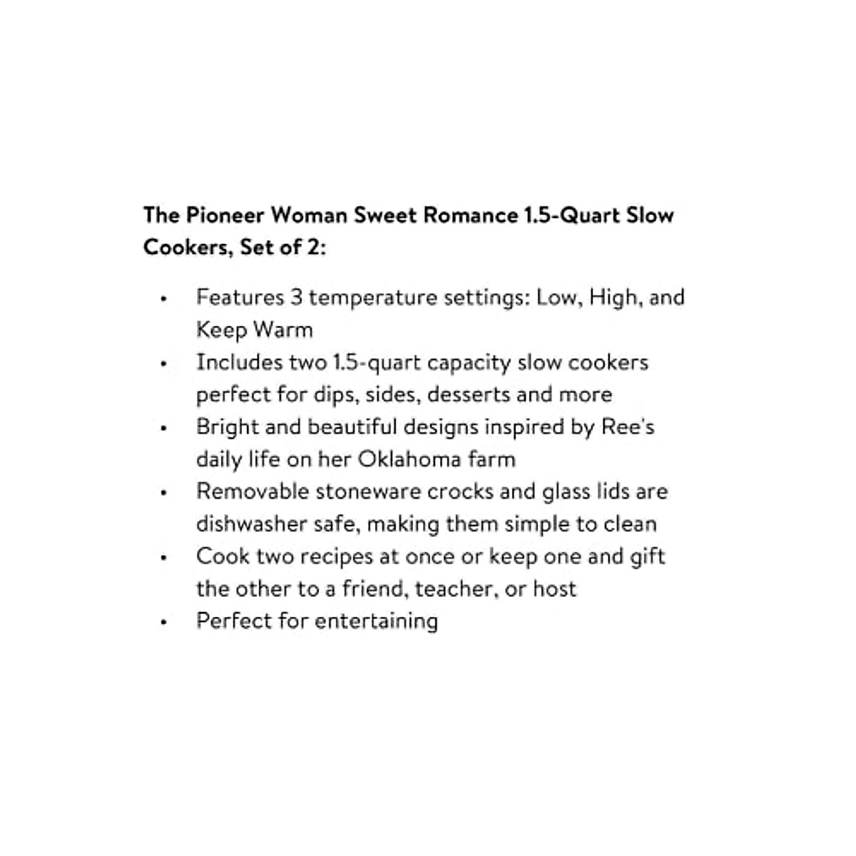 The Bake Shop Pioneer Woman Small 1.5 Quart Slow Cooker 2 Pack Set Sweet Romance Floral and Gingham, multi